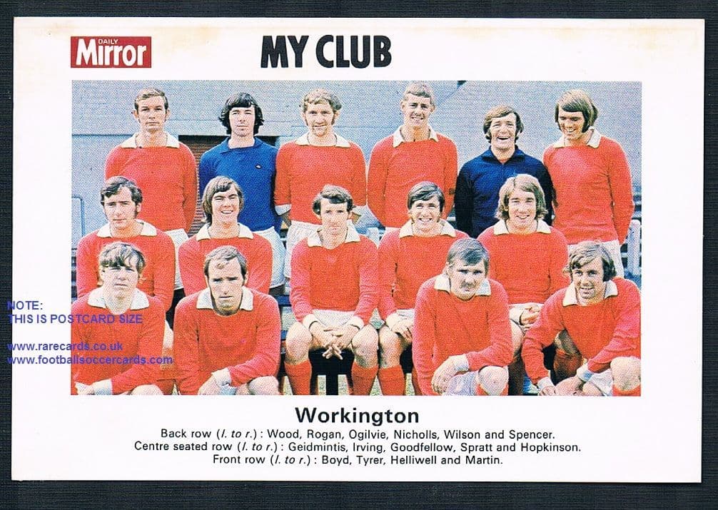 1970 My Club Daily Mirror postcard-size card Workington