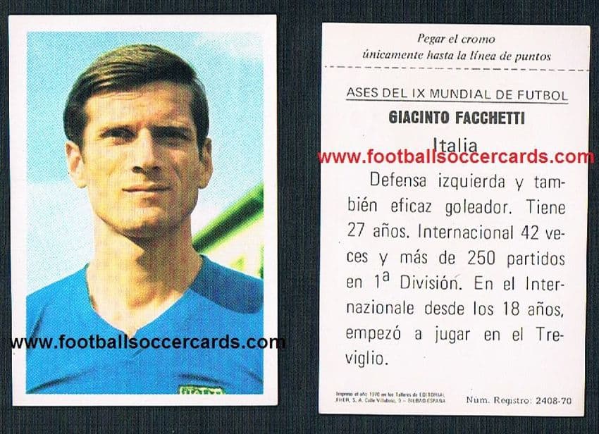 1970 Spanish IX Mundial Fher Giacinto Facchetti Inter legend Euro gold ...