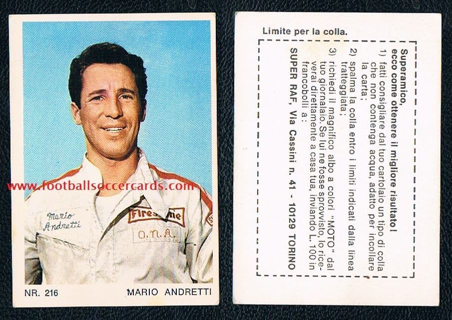 1972 a very rare card of Mario Andretti by Super Raf from Italy