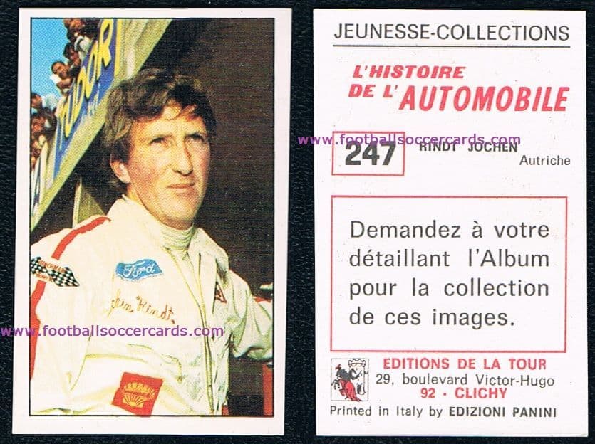 1972 French Panini Jochen Rindt F1 World Champion unused card