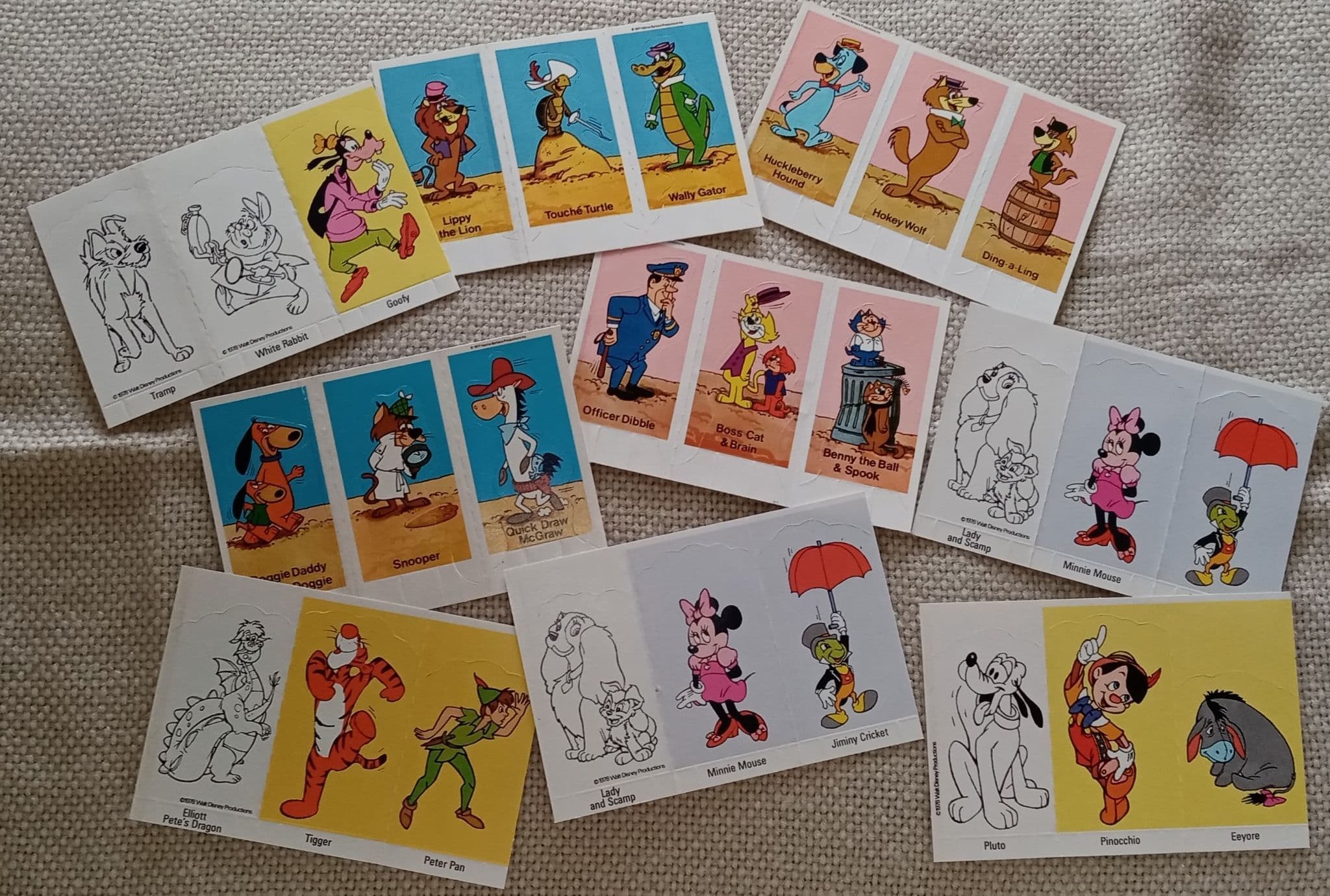 1977 -8 Hannah Barbera Disney cartoons uncut Weetabix uncut strips Boss ...