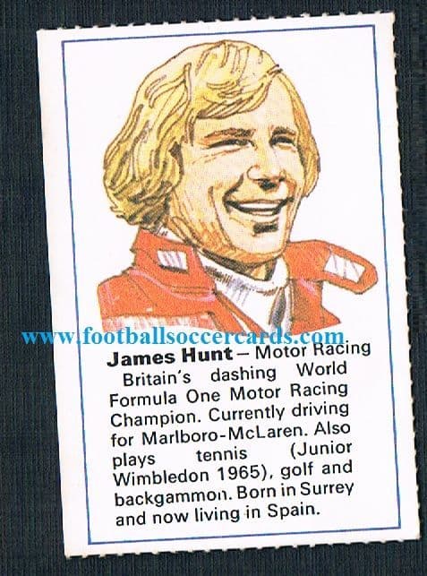 1977 James Hunt F1 World Champion McVities Know Your Superstars card VG
