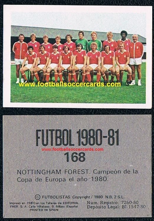 1980 Fher Nottingham Forest Champions of Europe card not paper Spanish ...
