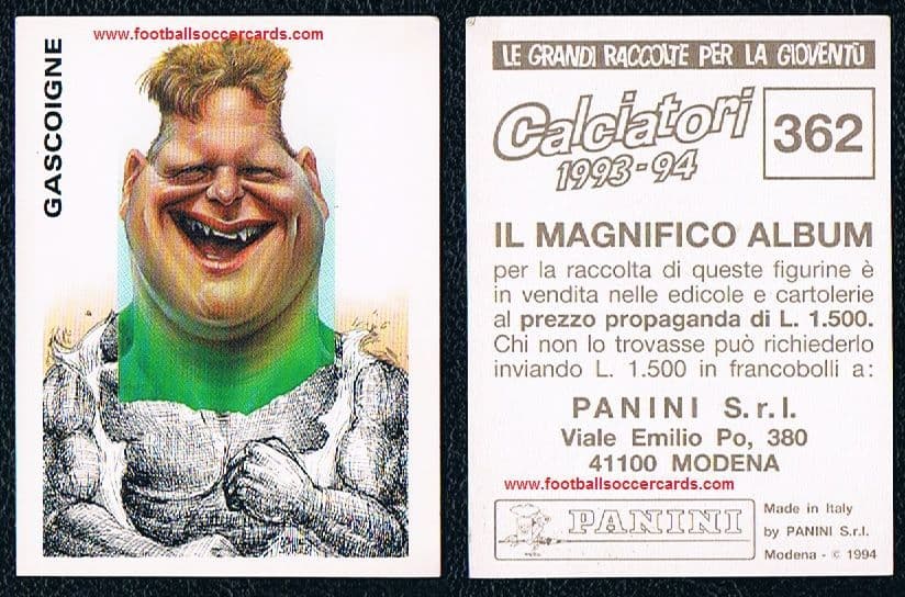 1993 Panini Gazza Paul Gascoigne Italian Calciatori sticker Newcastle ...
