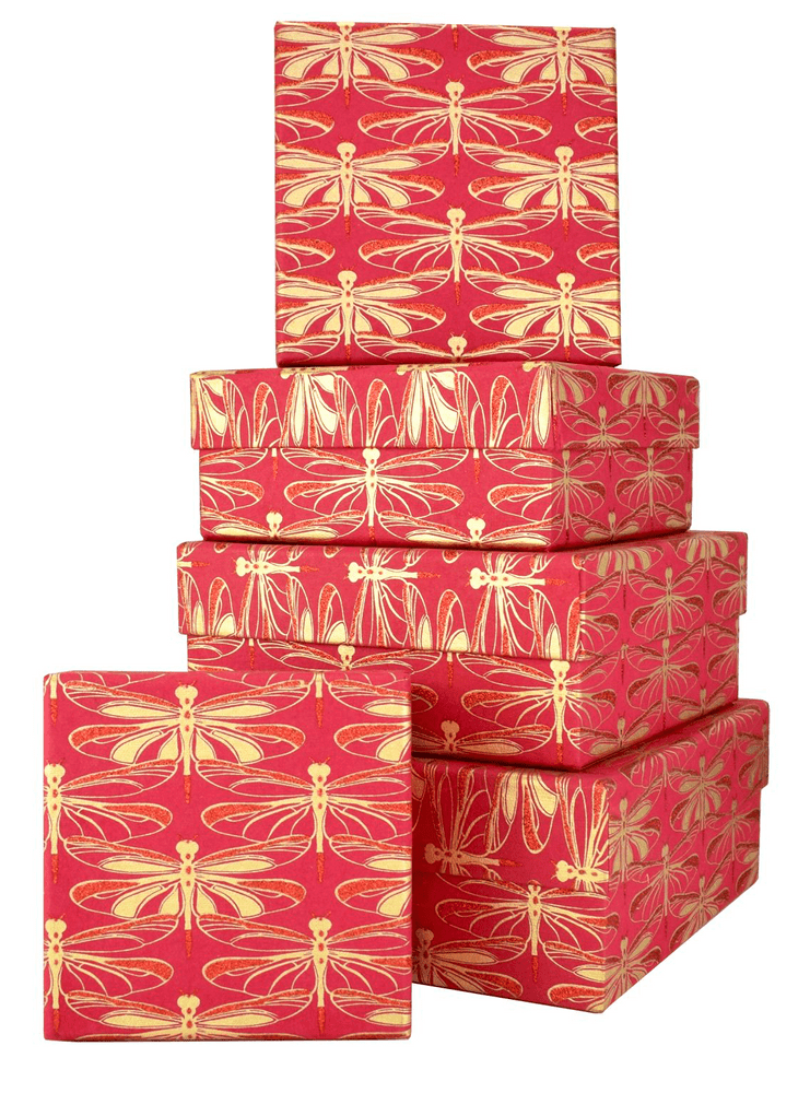 V39758 - Dragonfly Berry Square Nest of 5 Boxes - GBXS283 24 1/PK