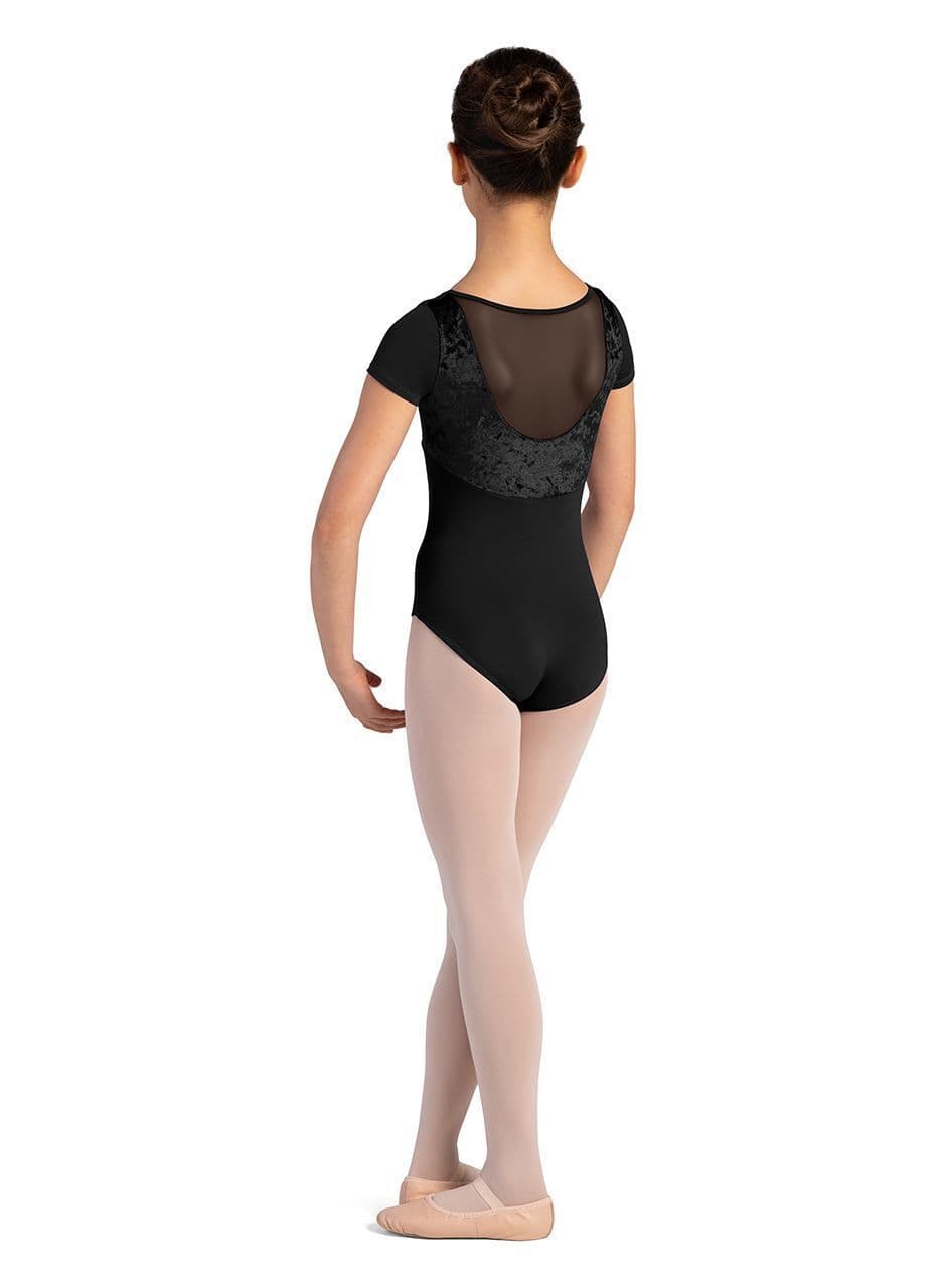 Bloch Girls SALE Andie Cap Sleeve Leotard Velvet Bodice Mesh Back Black ...