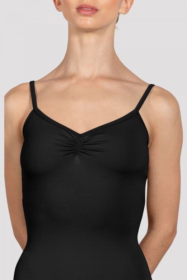 BLOCH Ladies Dance Camisole Leotard V Shaped Pinch Necklines Arianne L4257 Black Black Petite UK size 6 Leotard