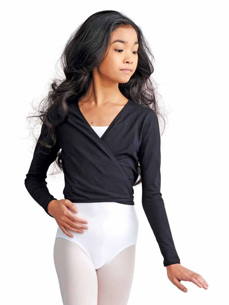 Capezio Child Girls Long Sleeve Ballet Wrap Top Dance Uniform CAD850C Black