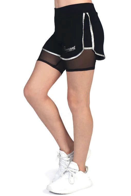 PINEAPPLE Dancewear Girls 2 In 1 Running Shorts Black Silver Piping ...