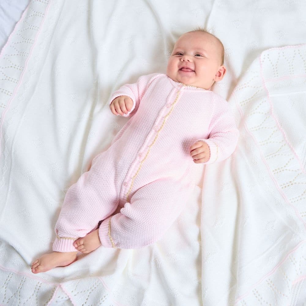 Pink Scallop edge knitted onesie