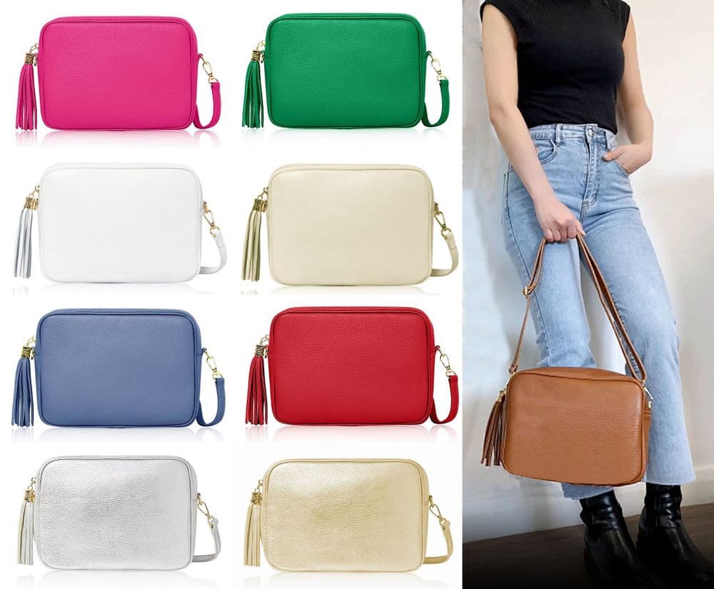 Camera Style Large Bag Italian Leather Tassel Crossbody Shoulder ...