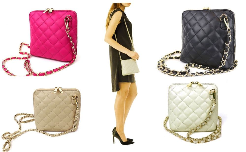 Italian Leather Quilted Crossbody Bag Crossover Shoulder Bag