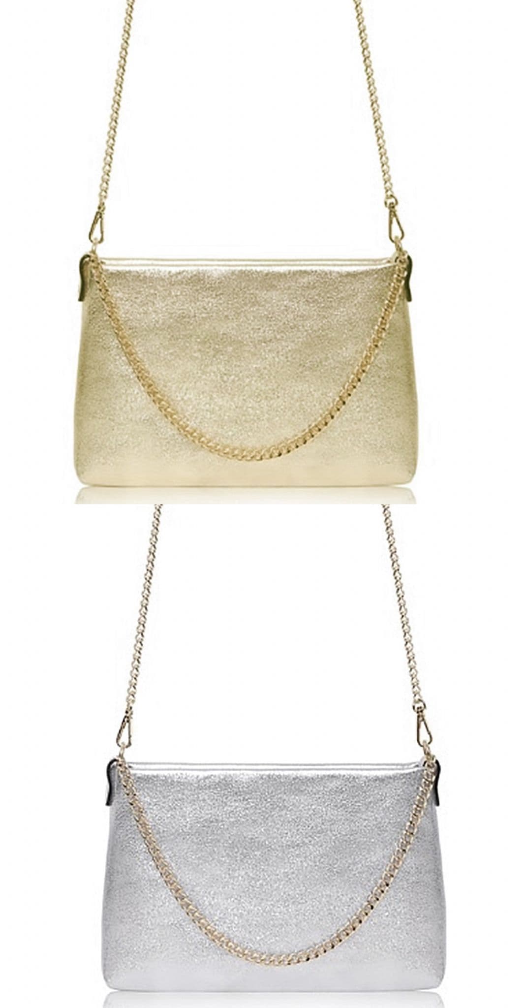 Leather Clutch Crossbody Shoulder Bag With 2 Gold Chain Straps 3 in 1 ...