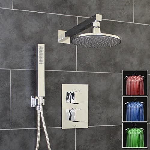 Concealed Thermostatic Mixer Shower Valve 2 Outlets Round LED Overhead ...