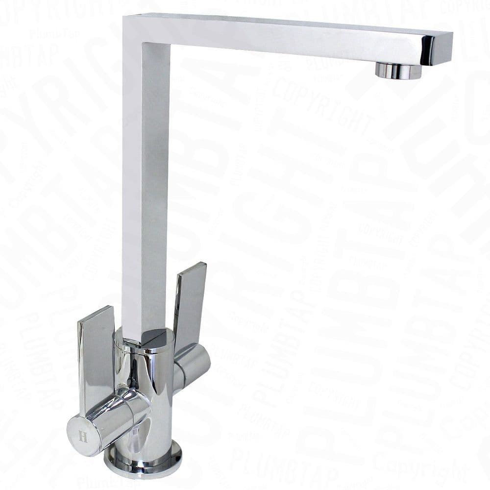 Modern Angular Chrome Kitchen Sink Mixer Tap Dual Lever Streamlined NEW