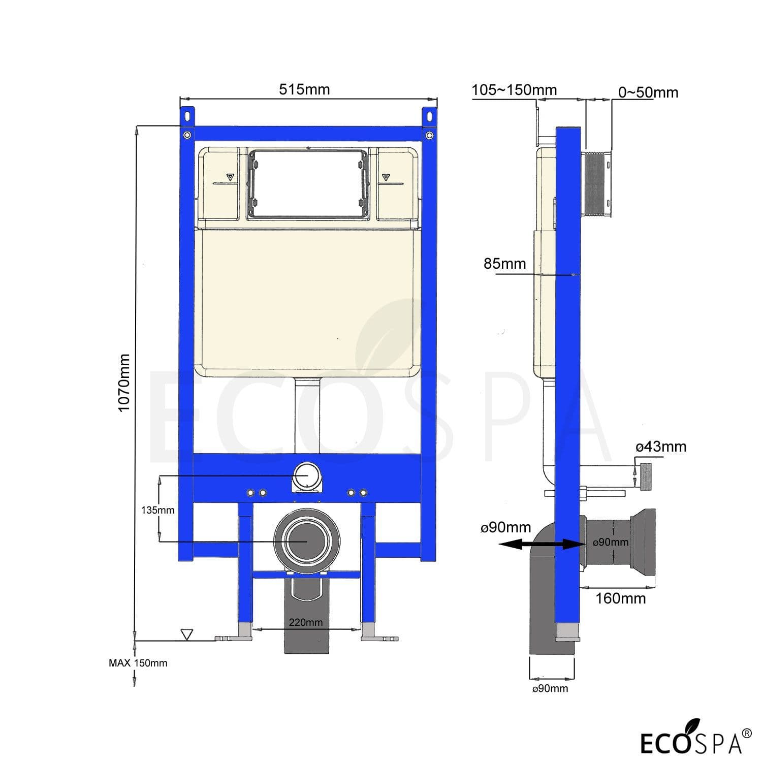 Super Slim Concealed WC Toilet Frame & Cistern With Dual Flush Button ...
