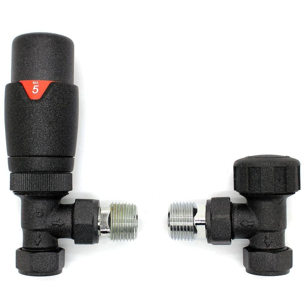 Thermostatic Anthracite Angled TRV Radiator Lockshield Valve Pack 15mm ...