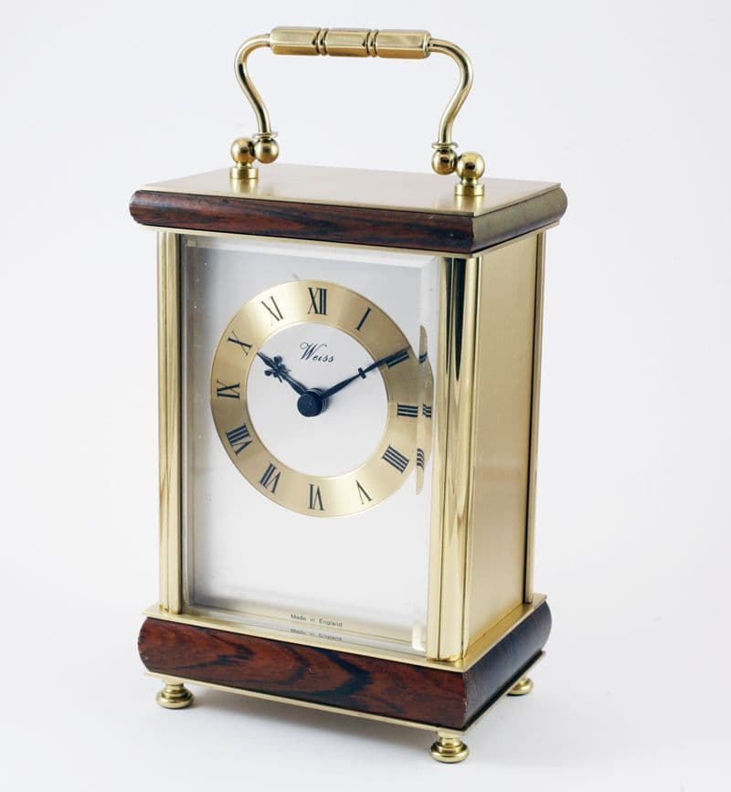 Refurbished Weiss Solid Brass & Wood Quartz BTC/W/11 Carriage Clock Ref 1