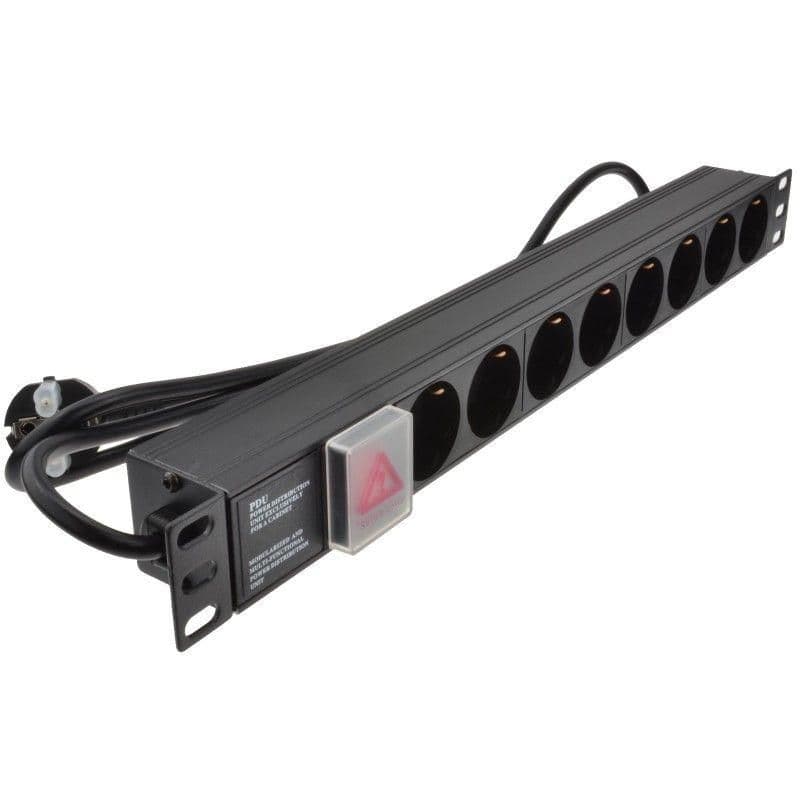 1U 19" 8 Way Horizontal Switched 16A Schuko Sockets to Schuko Plug PDU ...
