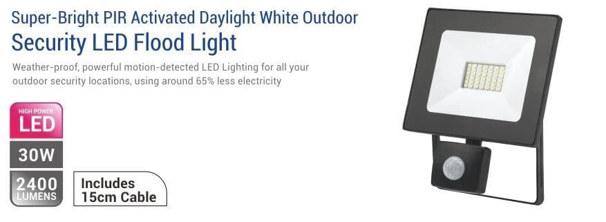 30W IP44 ELECTRICAL OUTSIDE LED FLOOD LIGHT WITH SENSOR - 2400LM ...