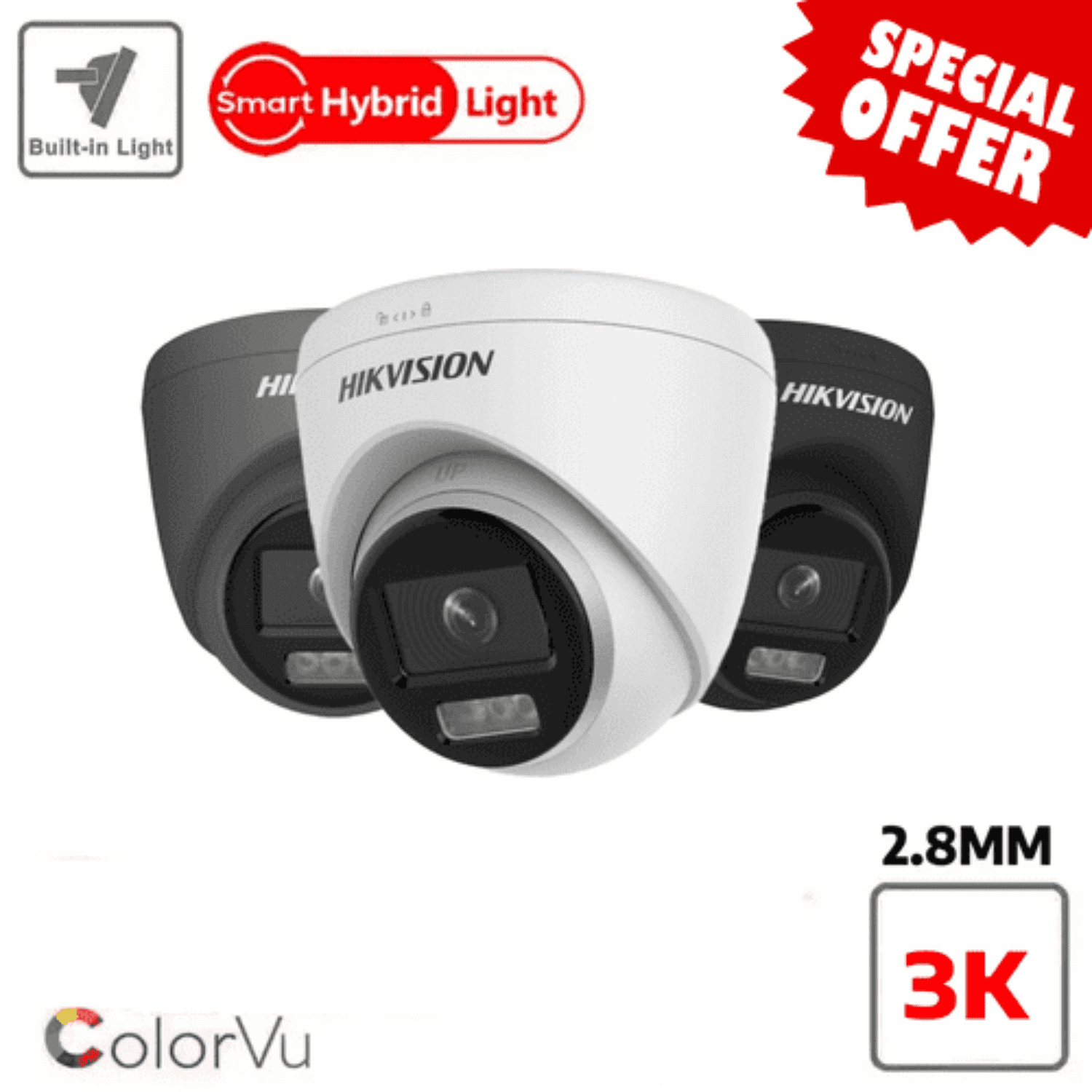 3K Hikvision DS-2CE72KF3T-LE Smart Hybrid ColorVu POC Fixed Lens Turret ...