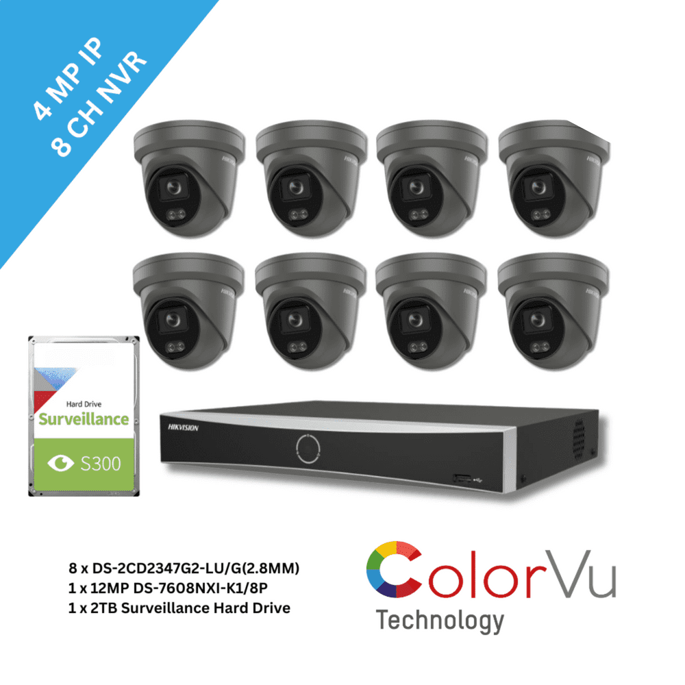 4MP Hikvision Colorvu CCTV KIT - 8 DS-2CD2347G2-LU/G 2 8MM & 8 Channel DS-7608NXI-K1/8P NVR