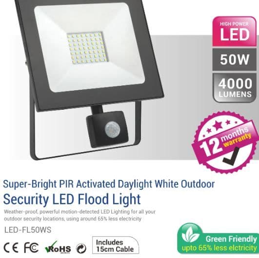 50W IP44 ELECTRICAL OUTSIDE LED FLOOD LIGHT WITH SENSOR - 4000LM ...