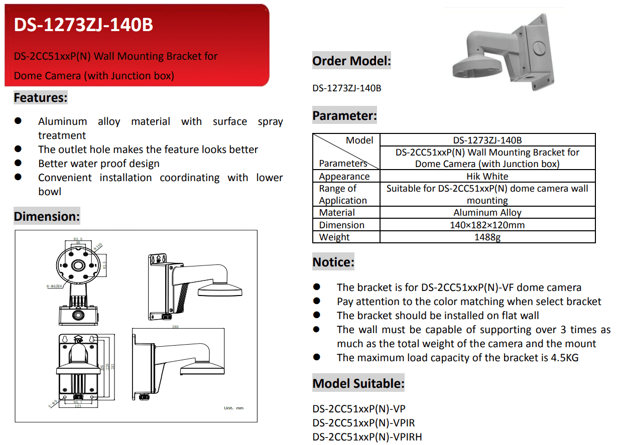 DS-1273ZJ-140B Wall Mount With Deep Fitting Junction Box