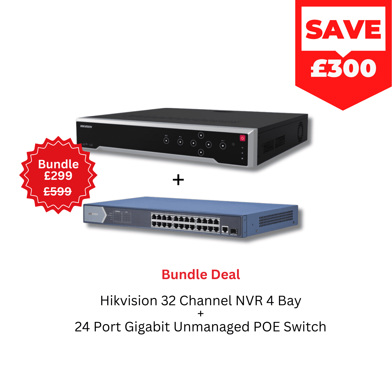 Hikvision 32 Channel NVR 24 Port Gigabit Unmanaged POE Switch Bundle ...