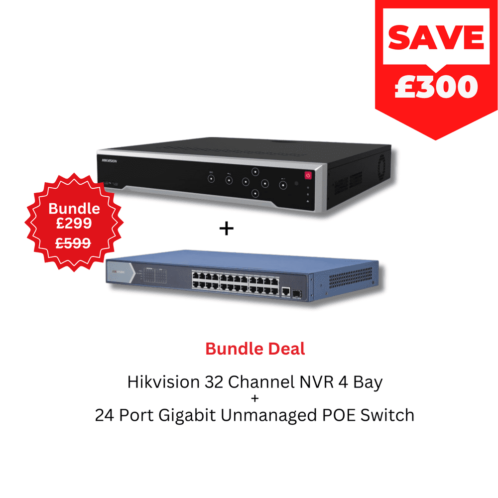 Hikvision 32 Channel NVR 24 Port Gigabit Unmanaged POE Switch Bundle ...