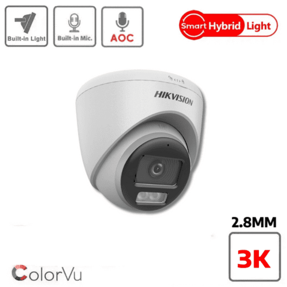 Hikvision 3K DS-2CE72KF0T-LFS Smart Hybrid ColorVu Fixed Lens Turret ...