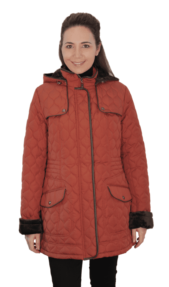 Plus Womens Fleece Lined Hooded Quilted Rust Coat db218