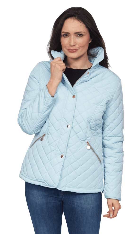 Plus Womens Luxury Diamond Quilted Ice Blue Jacket db553