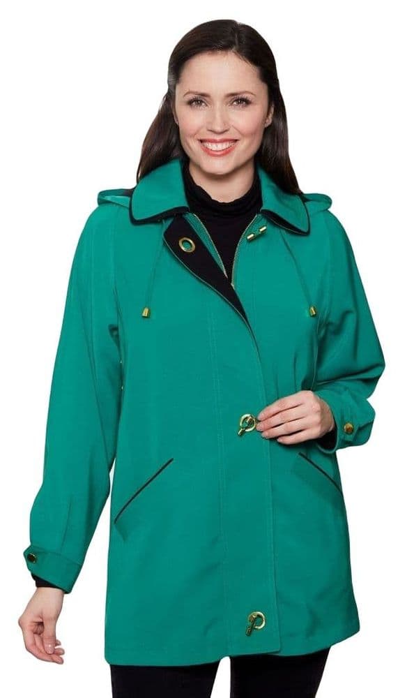 Ladies Long Hooded Jade Green Rain Jacket db897