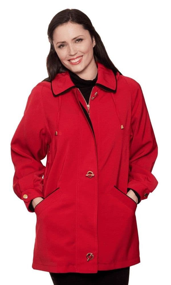 Ladies Long Hooded Red Rain Jacket db897