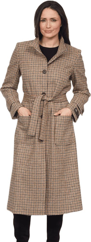 Womens Luxury Abraham Moon 100 Wool Beige Dogtooth Check Long Kesta ...