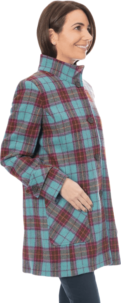 Womens Luxury Harris Tweed Blue Check Coat K451H
