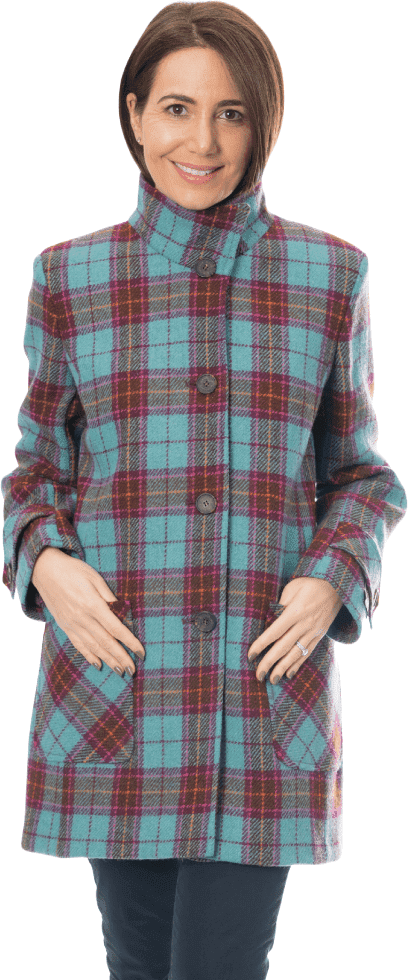 Womens Luxury Harris Tweed Blue Check Coat K451H