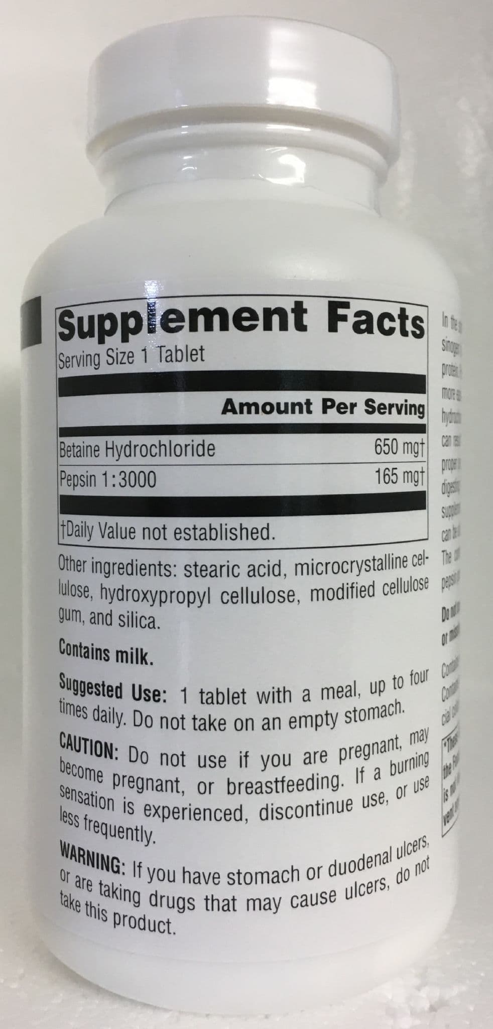 Hydrochloric Acid with pepsin 90 tablets - SOURCE NATURALS
