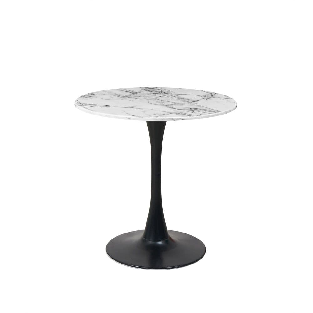 Mmilo Modern White Round Artificial Marble Dining Table with Black base ...