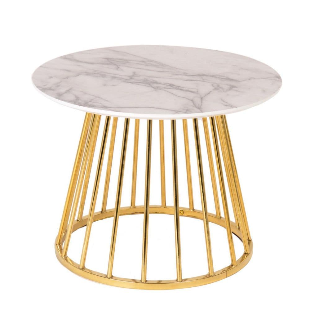 NEW Mmilo Liverpool Coffee Table 60cm - White Marble with Gold legs