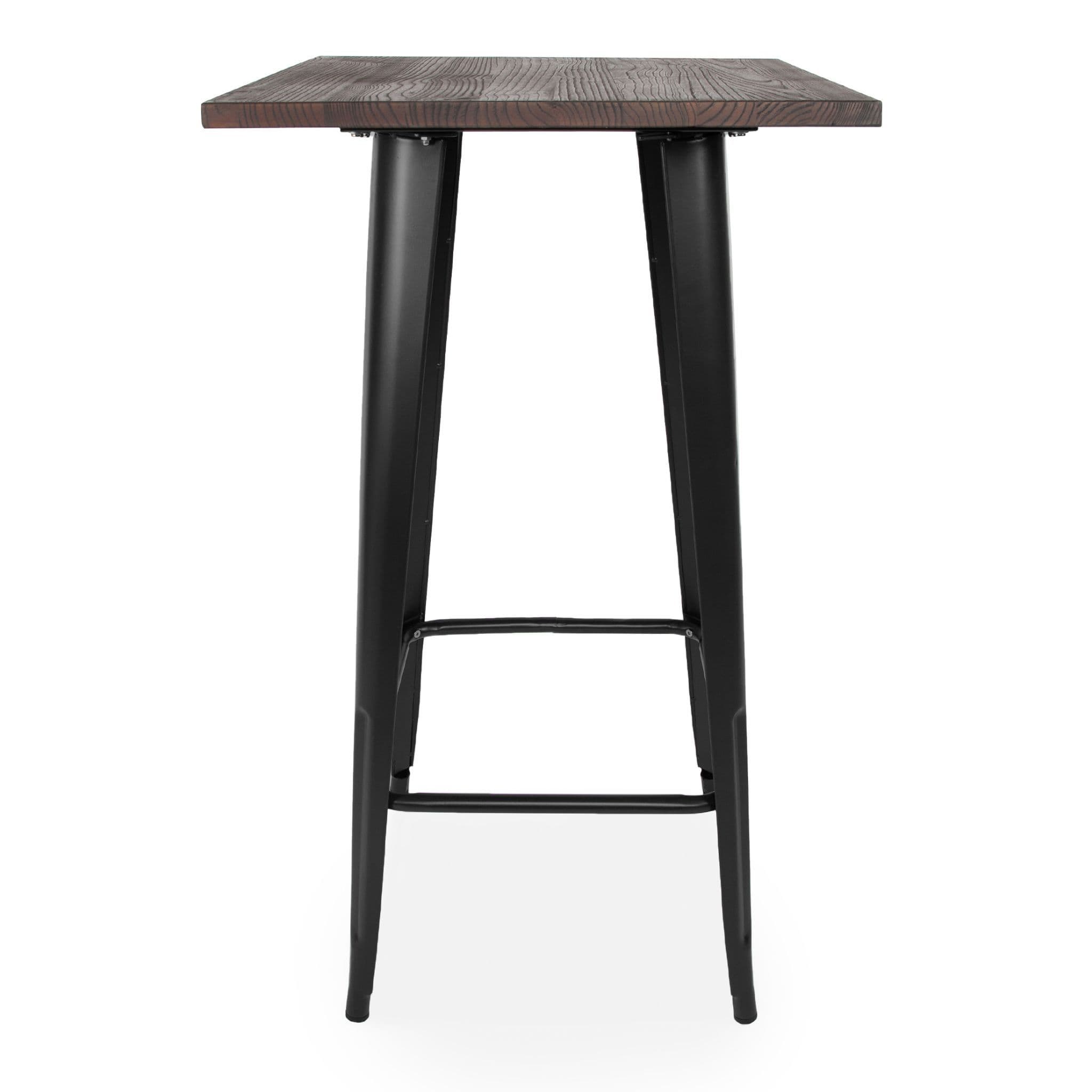 Retro Tolix Style Black Metal Bar table With Wooden top
