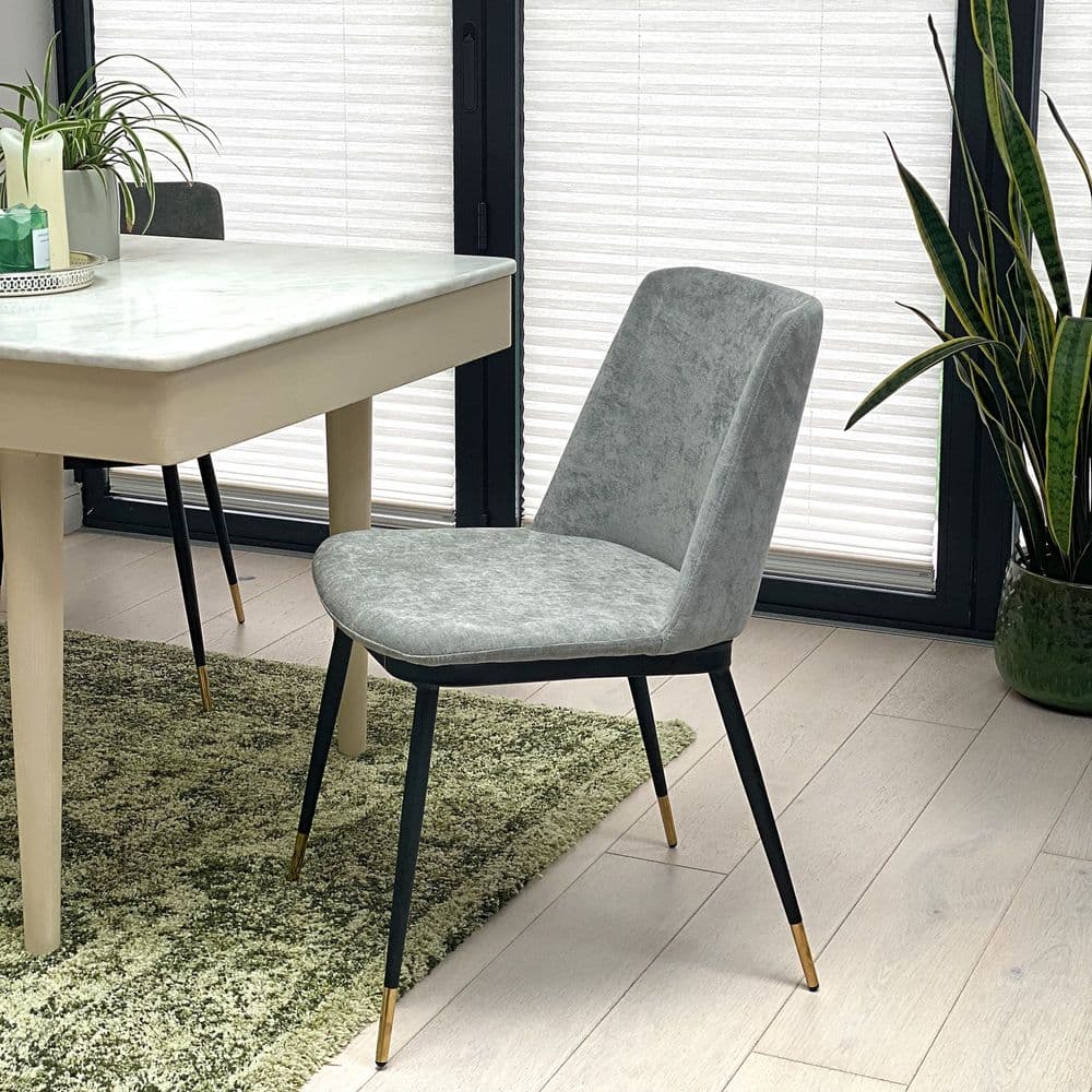 x2 Grey Messi Dining Chair- with Black Legs and detailed Gold Feet