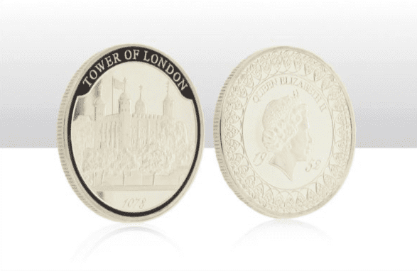 Elgate Queen Elizabeth II & Tower of London 40mm Silver Colour Coin Memento