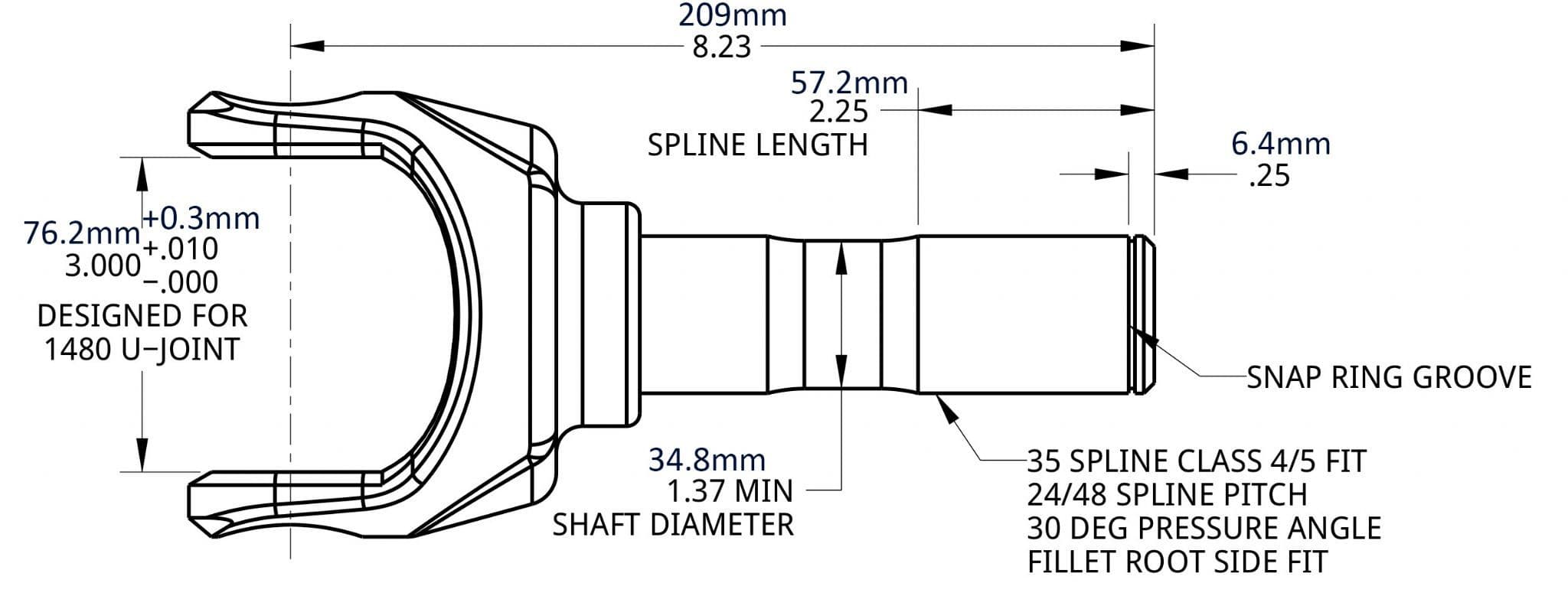 Ultimate 300M Steering Stub Shaft 35 Spline