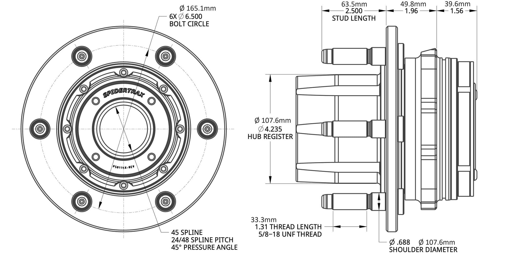 Pro Series 45 Spline - Unit Bearing 6 on 6 1/2" 165 1mm with 5/8" 15 ...