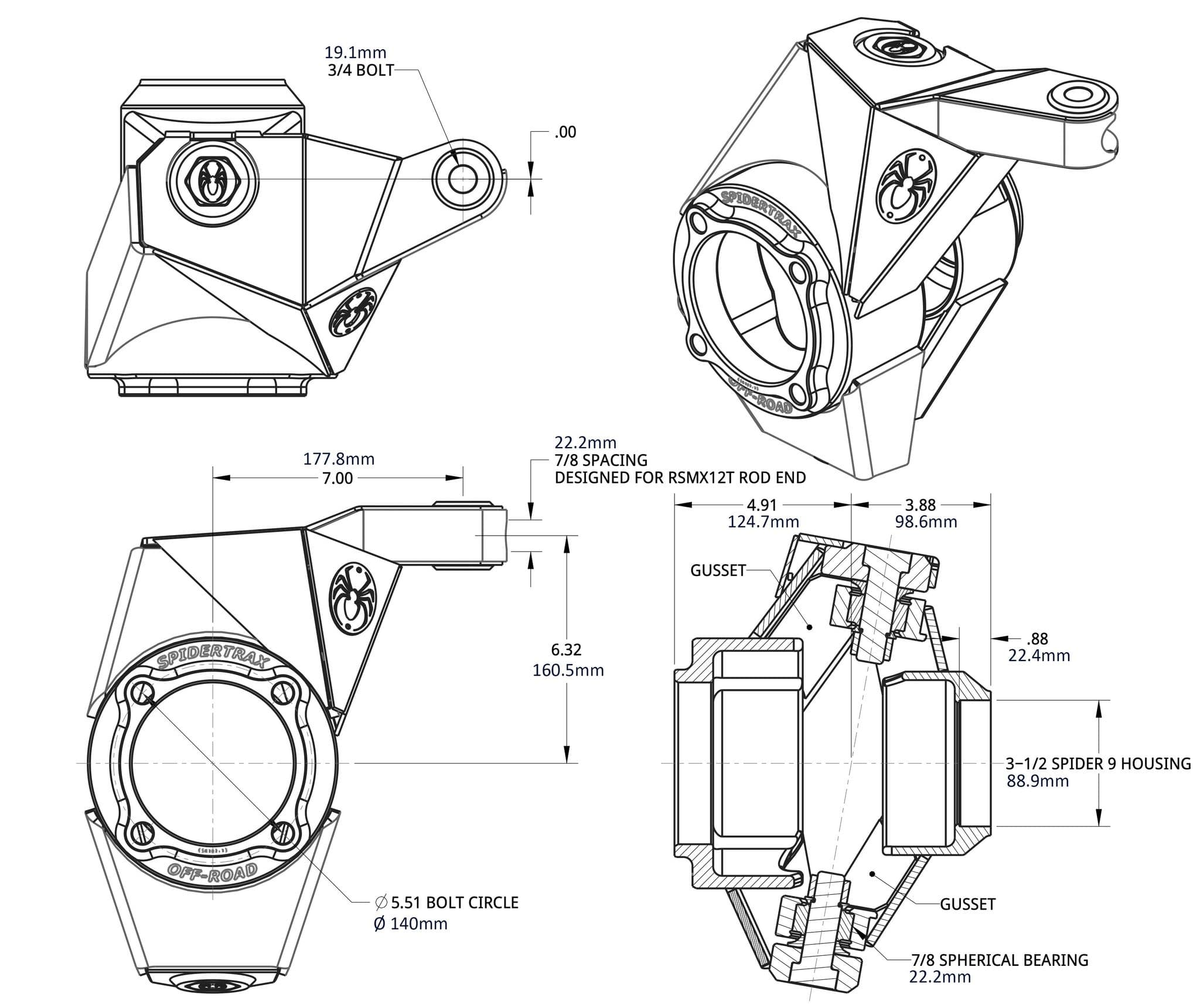 PRO SERIES KNUCKLES 3 1/2" 88 9MM WITH STEER ARMS MID HEAT TREATED ...