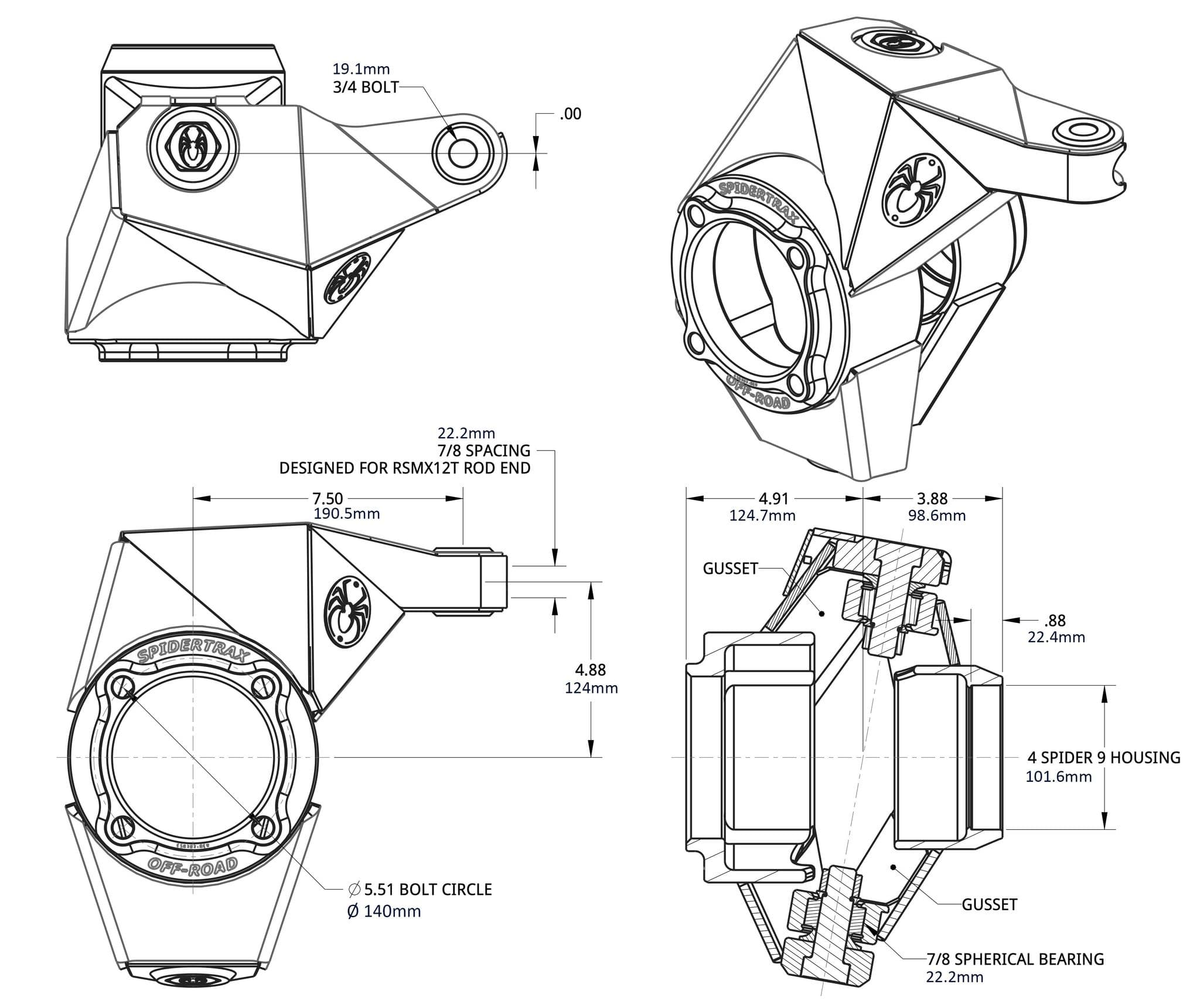PRO SERIES KNUCKLES 4" 101 6MM WITH STEER ARMS STANDARD HEAT TREATED ...