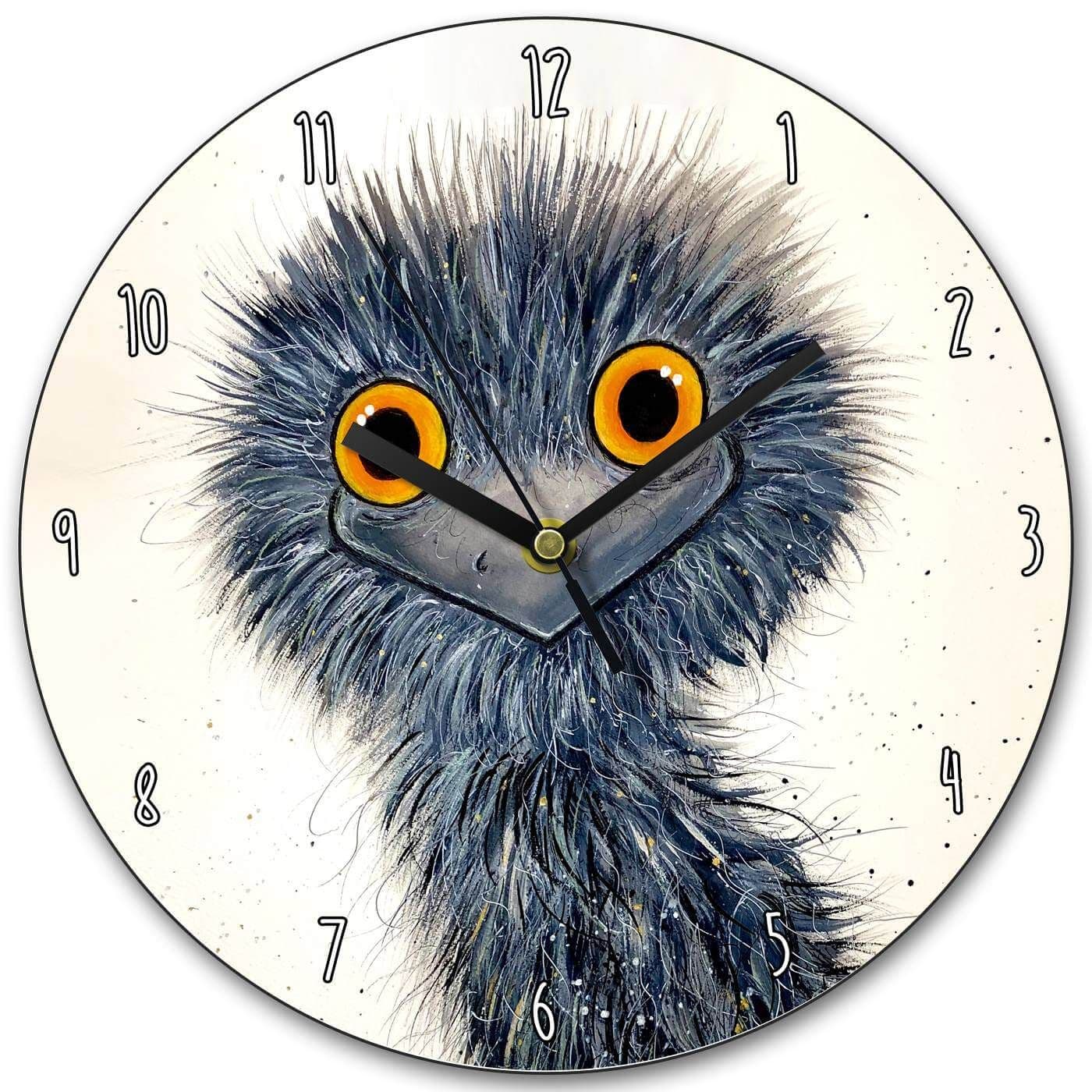 Emu, I’m Watching You Wooden Clock by Emma Haines