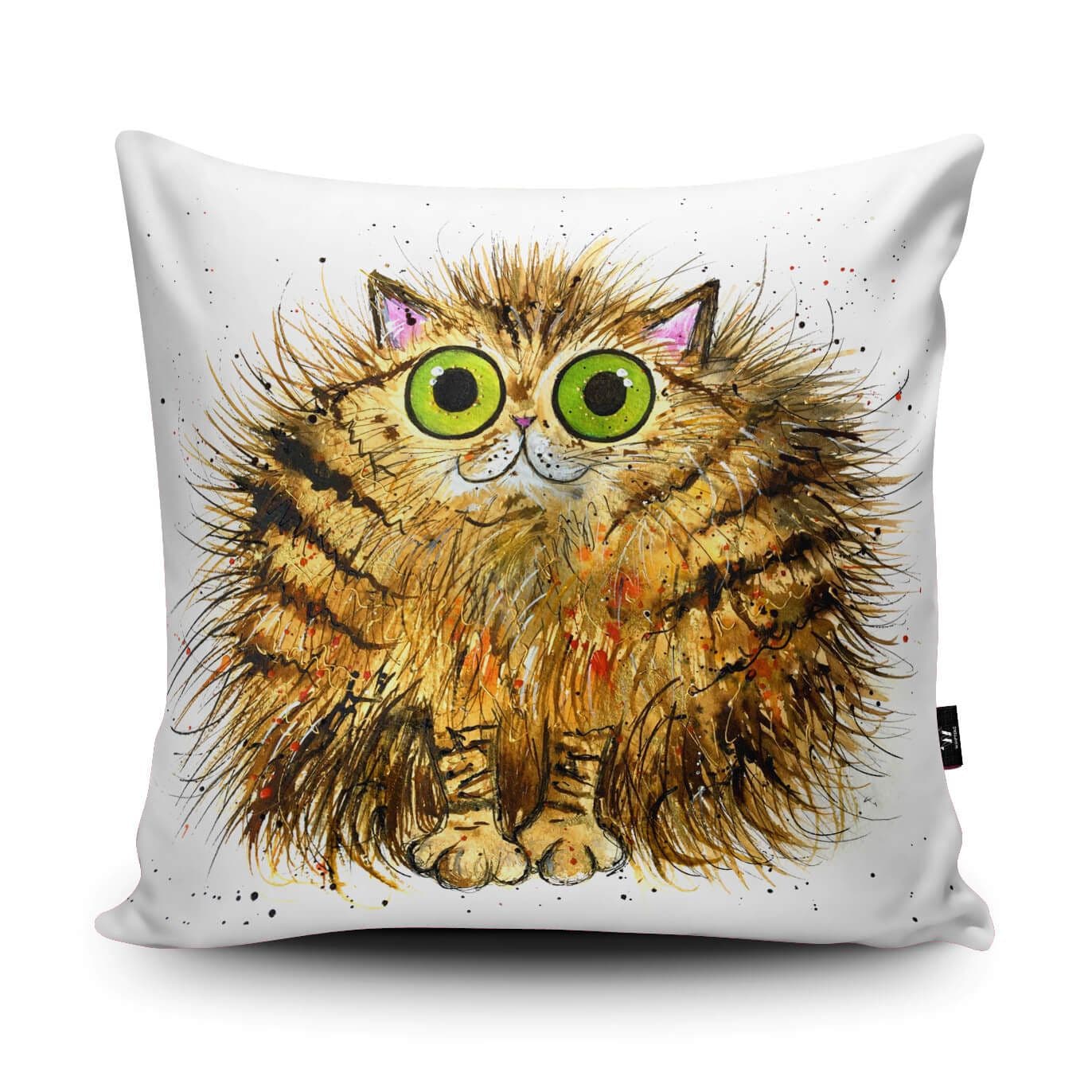 Tommy Cat Print vegan faux suede cushion by Emma Haines
